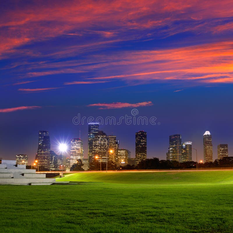 Houston Sunset Skyline from Texas US Stock Image - Image of night ...