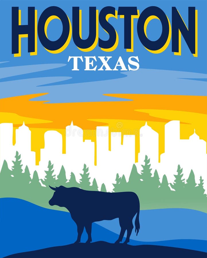 Houston Texas with Beautiful Natural Scenery Stock Illustration ...