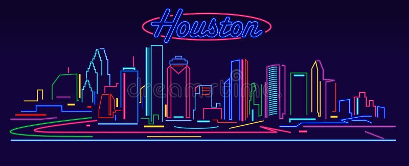 Houston Texas Neon Sign Skyline Stock Illustration - Illustration of ...