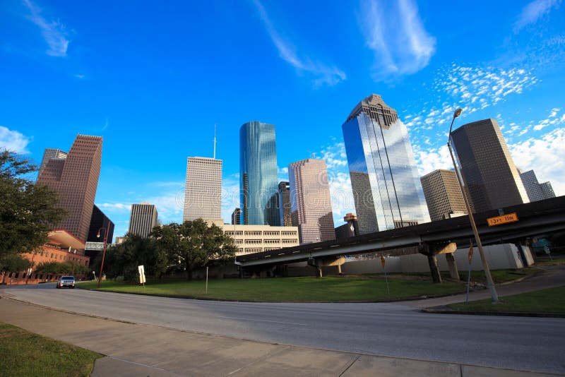 Houston Texas Skyline with Modern Skyscrapers and Blue Sky View Stock ...