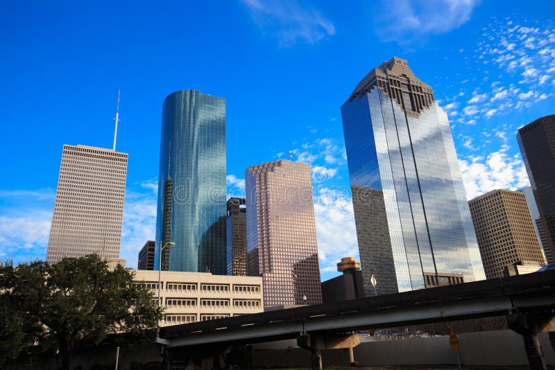 Houston Texas Skyline with Modern Skyscrapers and Blue Sky View Stock ...