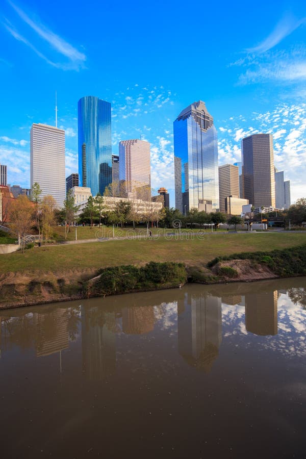 Houston Texas Skyline with Modern Skyscrapers and Blue Sky View Stock ...