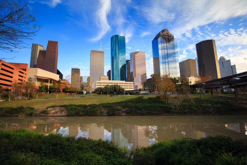 Houston Texas Skyline with Modern Skyscrapers and Blue Sky View Stock ...
