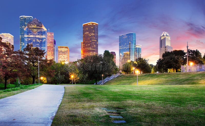 Houston Texas Skyline with Modern Skyscrapers and Blue Sky View from ...