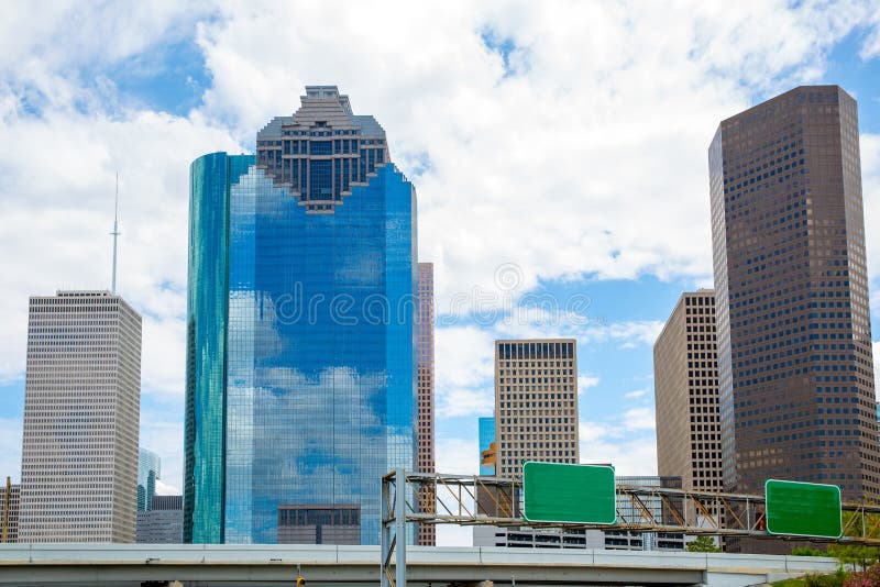 Houston Texas Skyline with Skyscapers and Blue Sky Stock Photo - Image ...