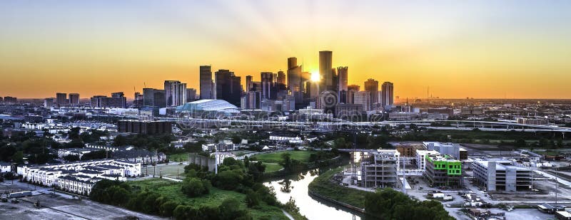 Houston Texas sunset stock photo. Image of rise, night - 261146144