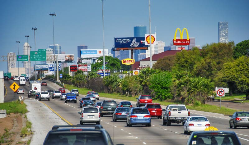 HOUSTON, TX - MARCH 2008: Interstate Traffic Towards Downtown Houston ...