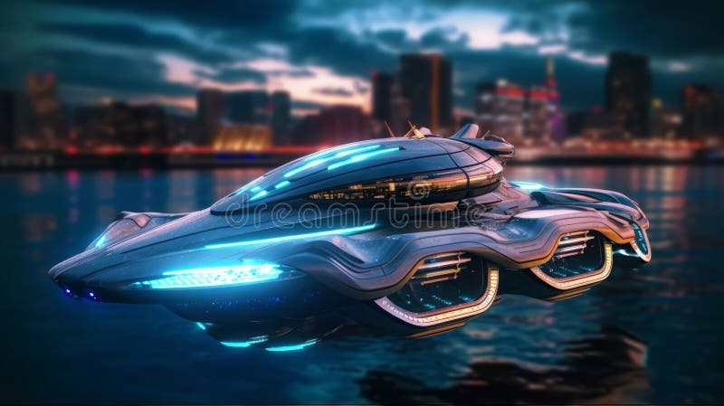 Hover-ship of a Beautiful Transportation with Futuristic Design. AI Generated Stock Illustration ...