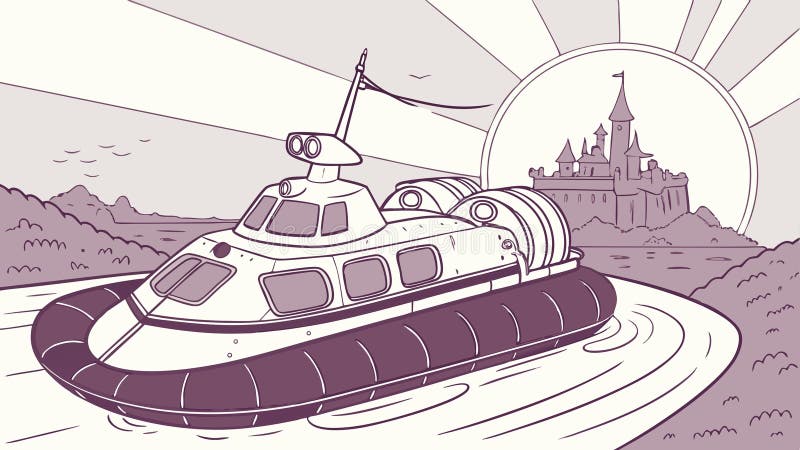 Hovercraft Gliding on Water at DawnSunset, Vector Design Generative AI ...