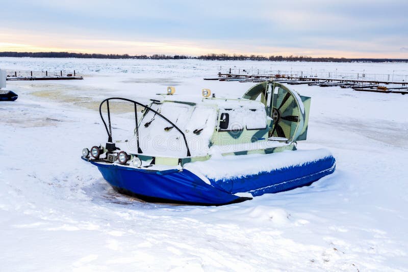 Hovercraft Transporter on the Ice of River Stock Photo - Image of ...