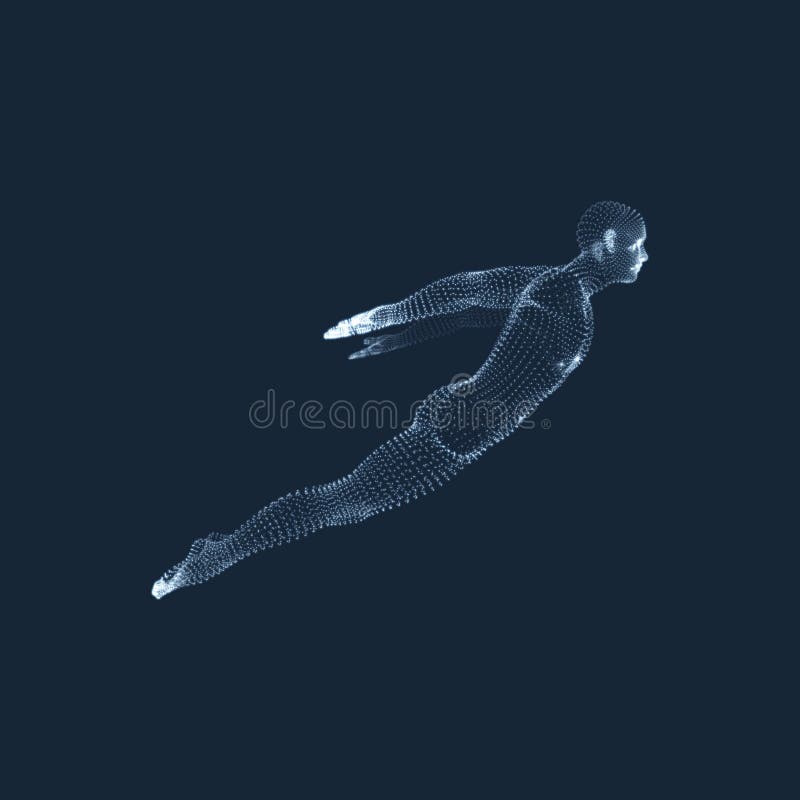 Hovering in Air. Man Floating in the Air. 3D Model of Man. Human Body ...