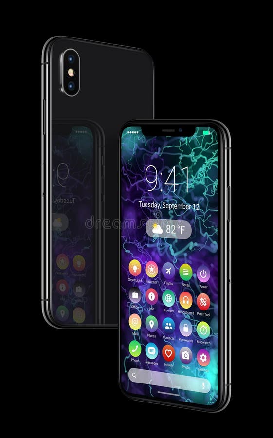 Hovering Black Smartphones with Material Design Flat UI Interface Stock ...