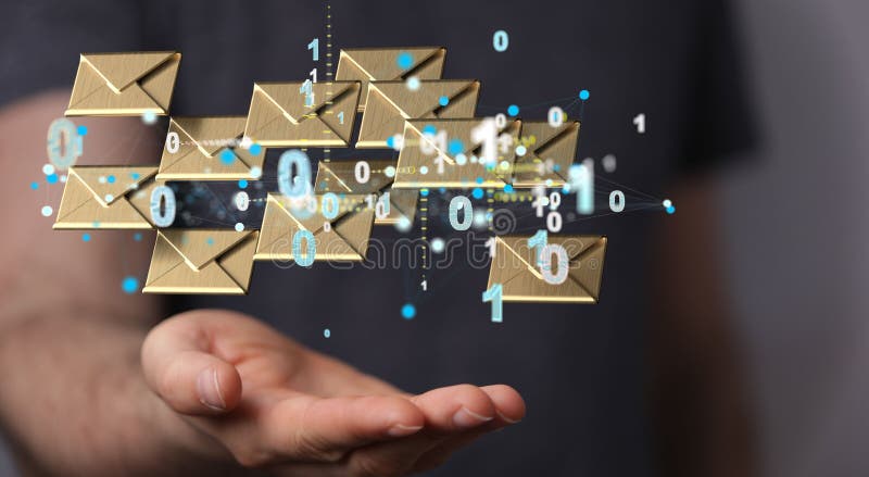 Hovering Envelopes with Binary Numbers Above the Hand. Stock Image ...
