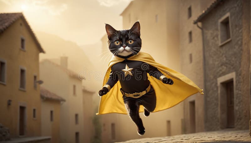 Hovering and Flying Cute Kitten with Special Superpowers in Superhero ...
