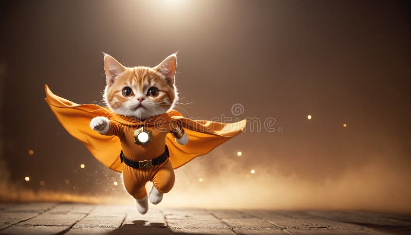 Hovering and Flying Cute Kitten with Special Superpowers in Superhero ...