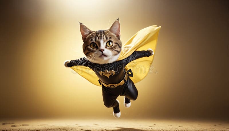 Hovering and Flying Cute Kitten with Special Superpowers in Superhero ...