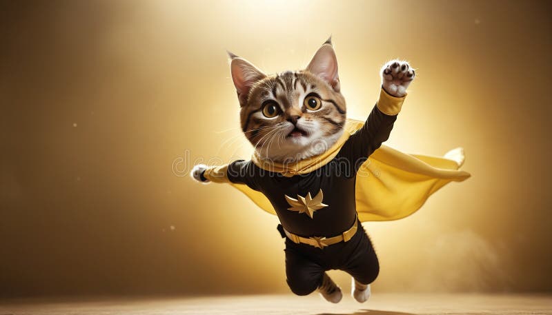 Hovering and Flying Cute Kitten with Special Superpowers in Superhero ...