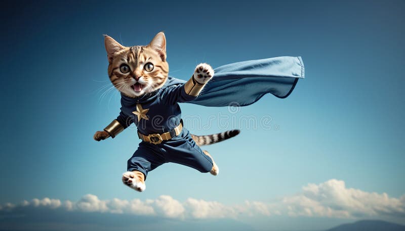 Hovering and Flying Cute Kitten with Special Superpowers in Superhero ...