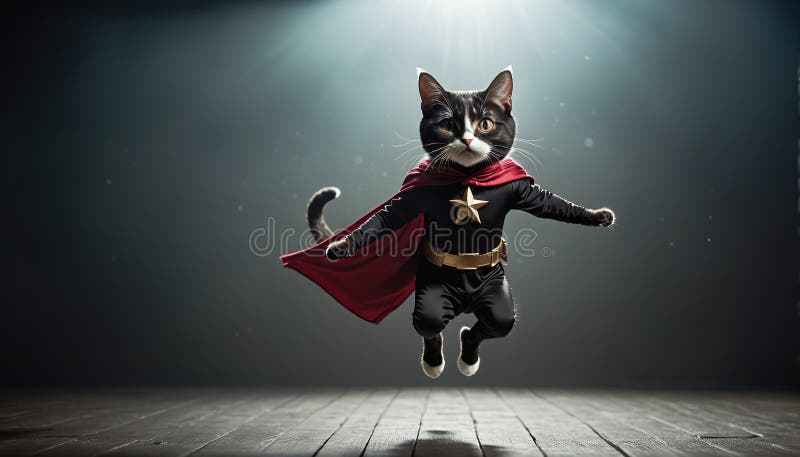 Hovering and Flying Cute Kitten with Special Superpowers in Superhero ...