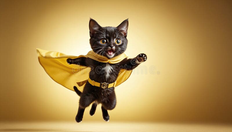 Hovering and Flying Cute Kitten with Special Superpowers in Superhero ...