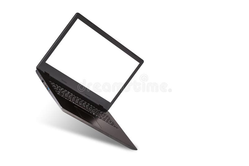 Hovering Flying Modern Black Laptop Blank White Screen Isolated ...