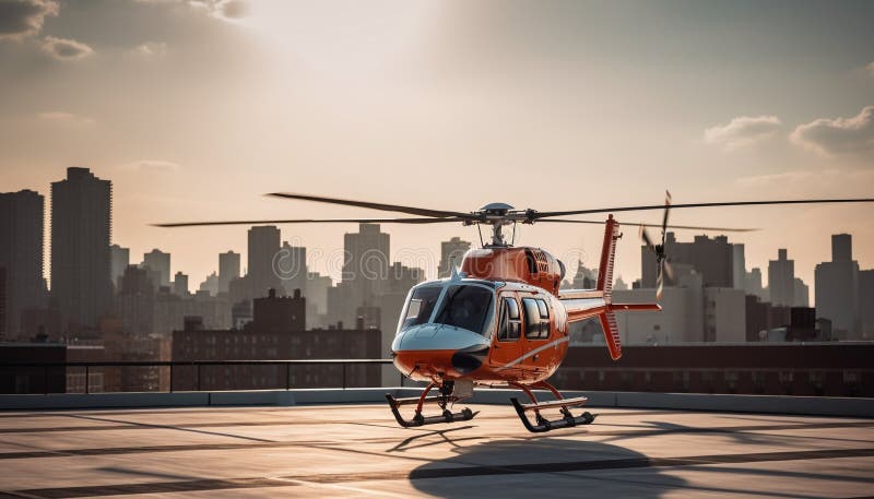 Hovering Helicopter, Propeller Blade Spinning, Taking Off Mid Air ...