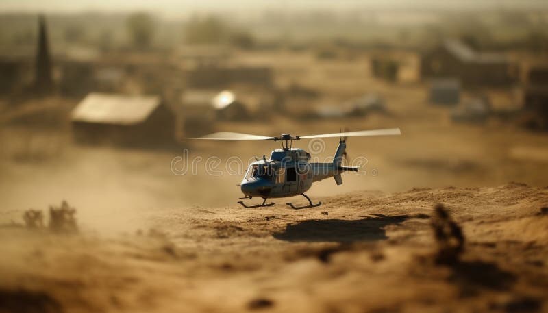 Hovering Helicopter Propeller Blades Slice through Mid Air Generated by ...