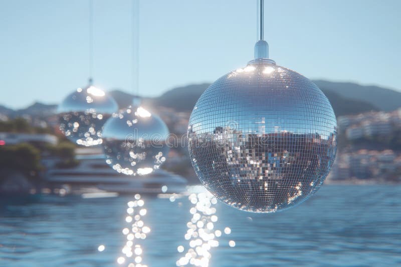 Hovering Orbs Above a Gleaming Ocean Under an Unclouded Sky Stock Photo ...