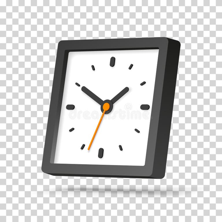 Hovering Rounded Squre Clock Icon in 3d Flat Style, Black Rectangle ...