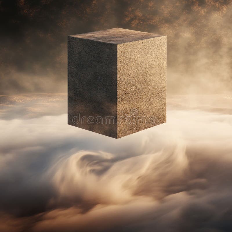 Hovering Stone Cube Over a Misty Landscape. Generative Ai Stock ...