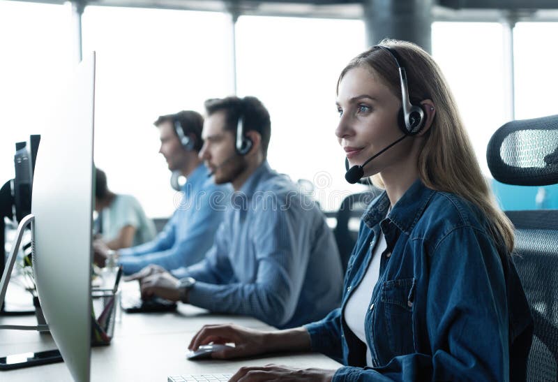 How Can I Help You. Beautiful Call Center Workers in Headphones are ...