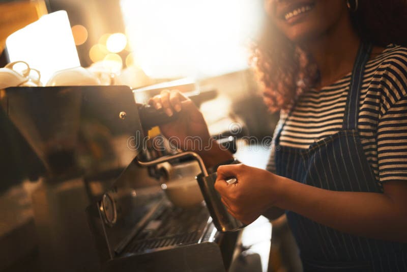 This is How a Cup of Magic is Made. Closeup Shot of a Barista Operating ...