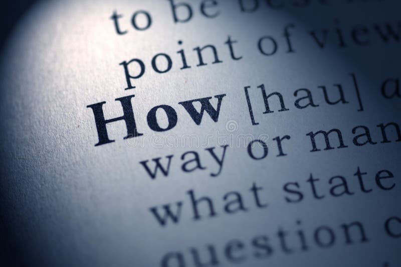 Definition of the word how stock image. Image of printing - 143373379