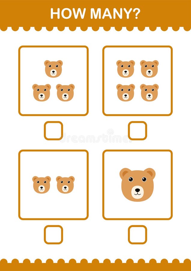 How Many Bear Face. Worksheet for Kids Stock Vector - Illustration of ...