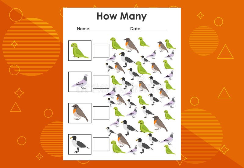How Many Bird Tasks? Educational Children S Game Worksheet Stock Vector ...