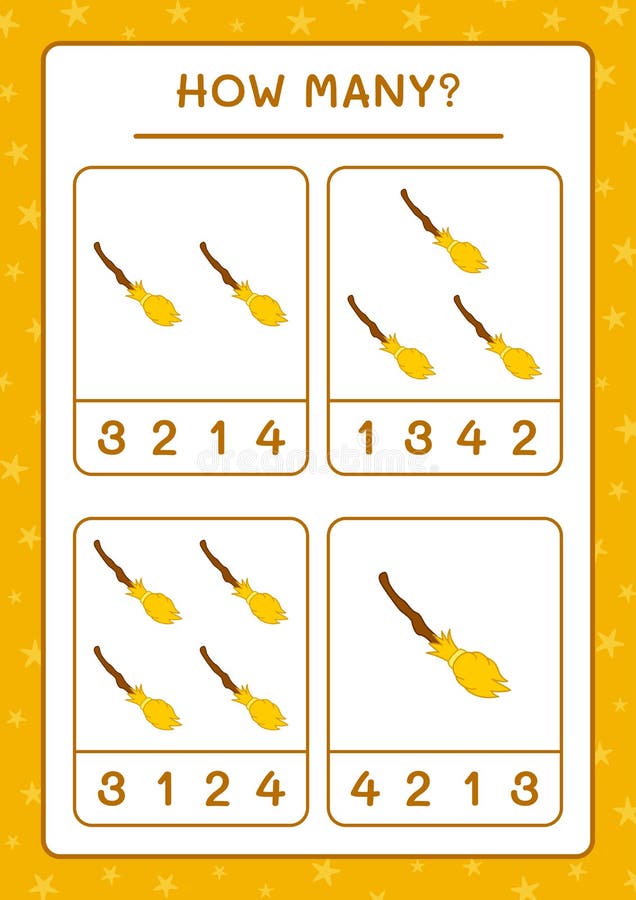 How Many Broom Magic, Game for Children. Vector Illustration Stock ...