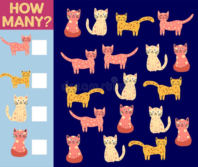 How Many Cat, Game for Children. Printable Worksheet Stock Vector ...