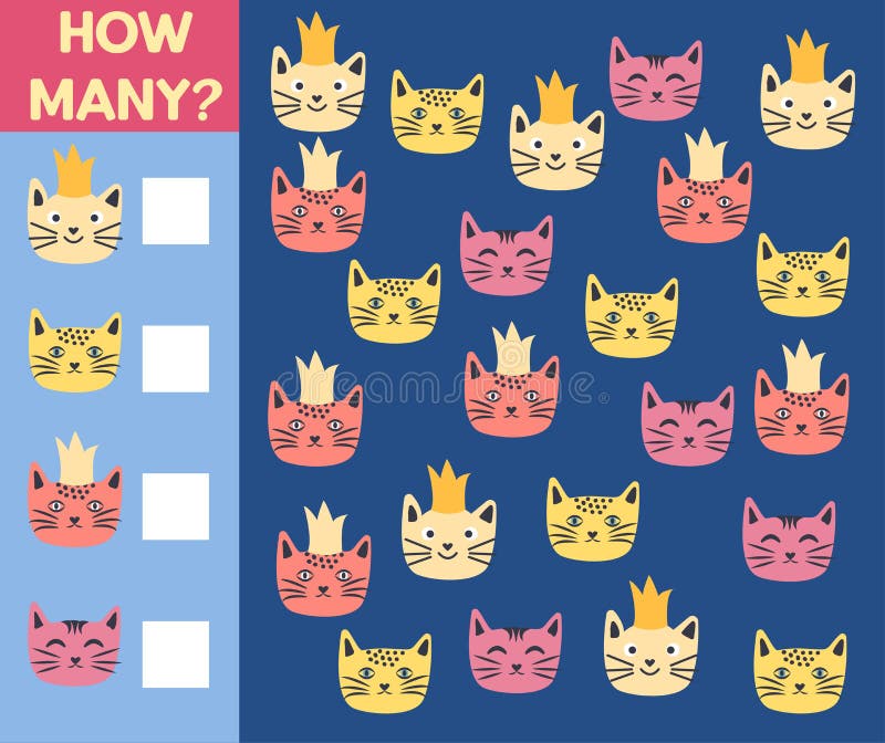 How Many Cat, Game for Children. Printable Worksheet Stock Vector ...