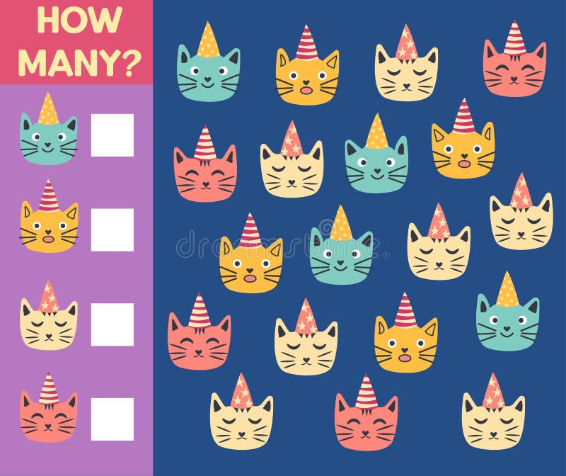 How Many Cat, Game for Children. Printable Worksheet Stock Illustration ...