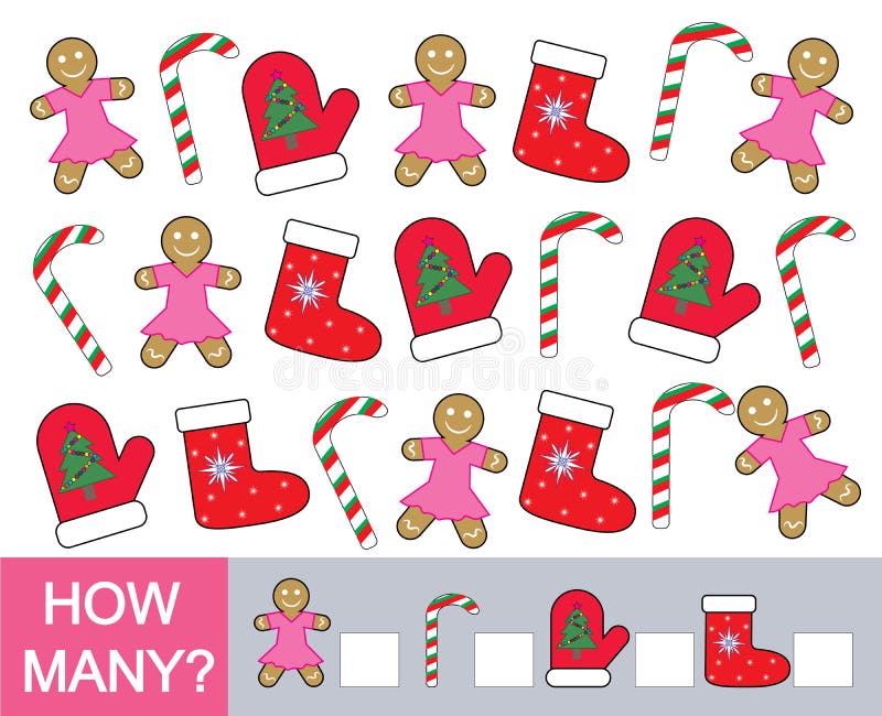 How Many Christmas New Year Objects. Mathematical Game for Chi Stock ...