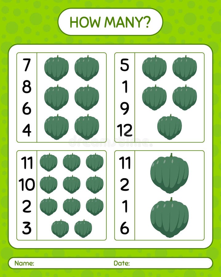 How Many Counting Game with Acorn Squash. Worksheet for Preschool Kids ...