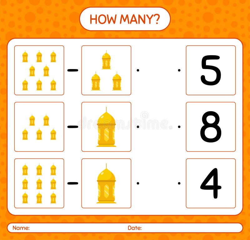 How Many Counting Game with Arabic Lantern. Worksheet for Preschool ...
