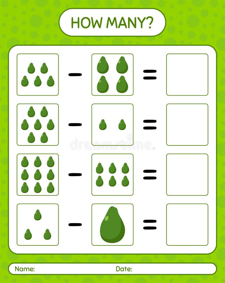 How Many Counting Game Avocado. Worksheet for Preschool Kids Stock ...