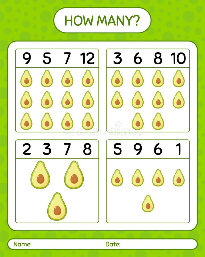 How Many Counting Game with Avocado. Worksheet for Preschool Kids Stock ...