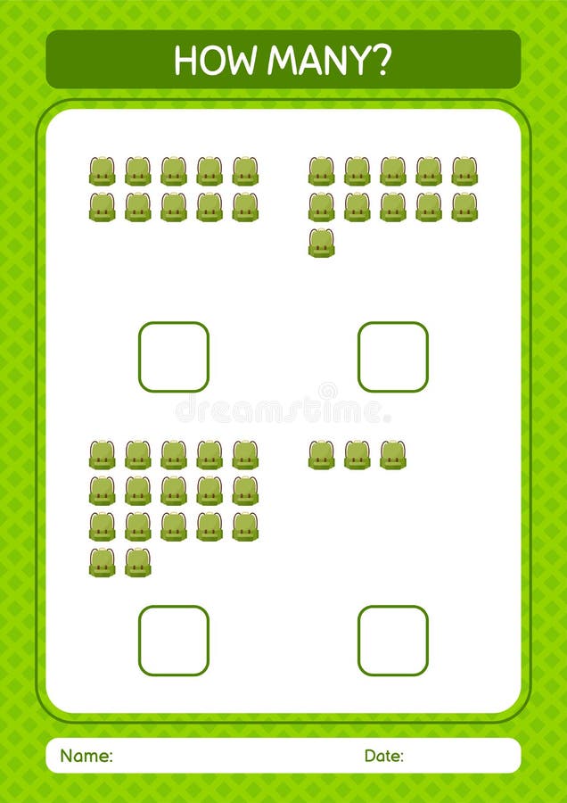 How Many Counting Game with Backpack. Worksheet for Preschool Kids ...