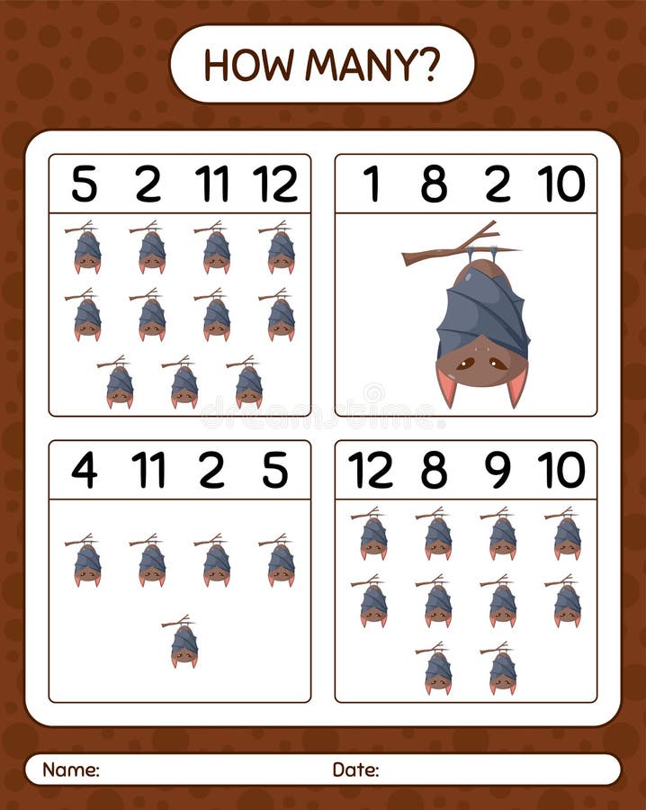 How Many Counting Game with Bat. Worksheet for Preschool Kids, Kids ...
