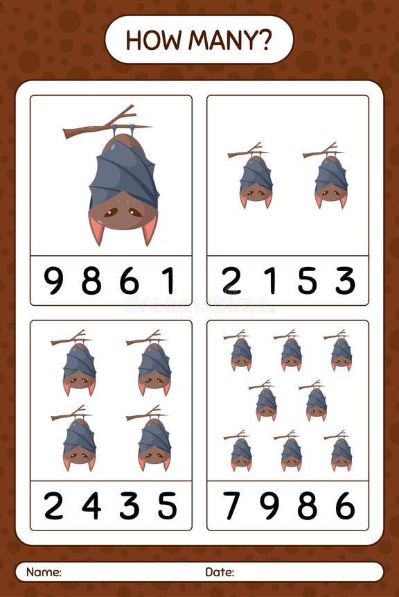 How Many Counting Game with Bat. Worksheet for Preschool Kids, Kids ...