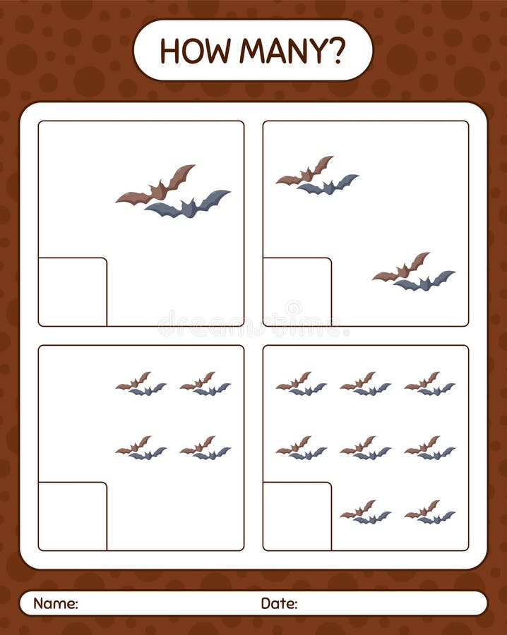 How Many Counting Game with Bat. Worksheet for Preschool Kids, Kids ...