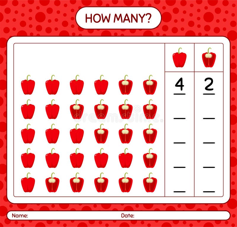 How Many Counting Game with Bell Pepper. Worksheet for Preschool Kids ...