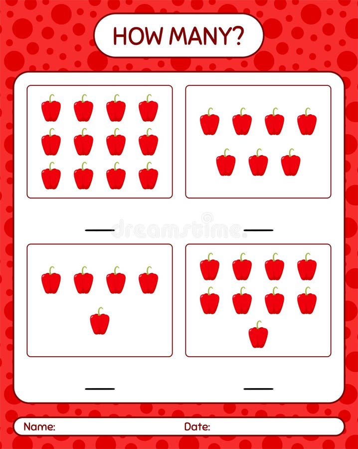 How Many Counting Game with Bell Pepper. Worksheet for Preschool Kids ...